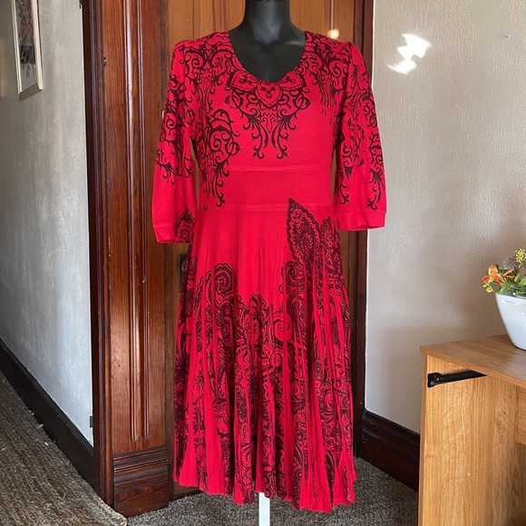 The Paragon | Dresses | New Red Dress Black Tribal Design Bouncy Skirt ...